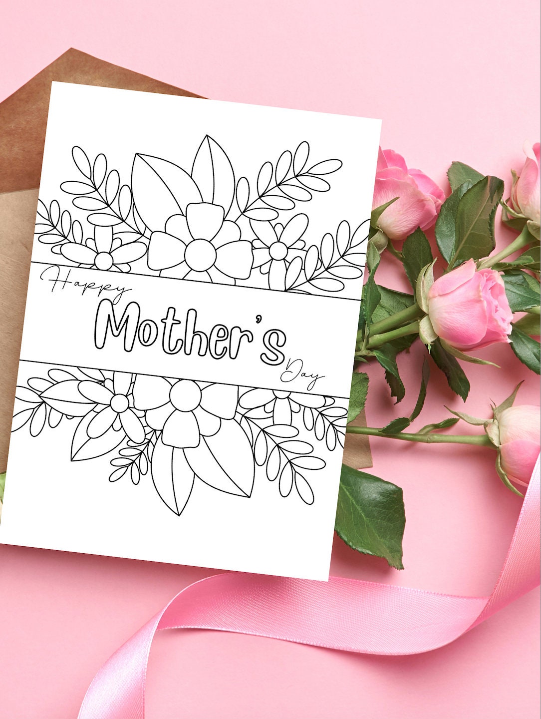 Printable Coloring Mothers Day Card Digital Download Coloring Page Card ...