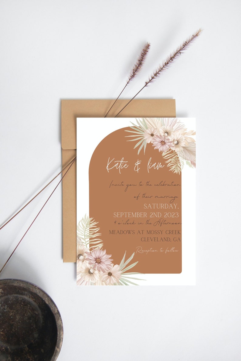 Boho Wedding Invitation Pampas Grass Wedding Invitation Bohemian ...