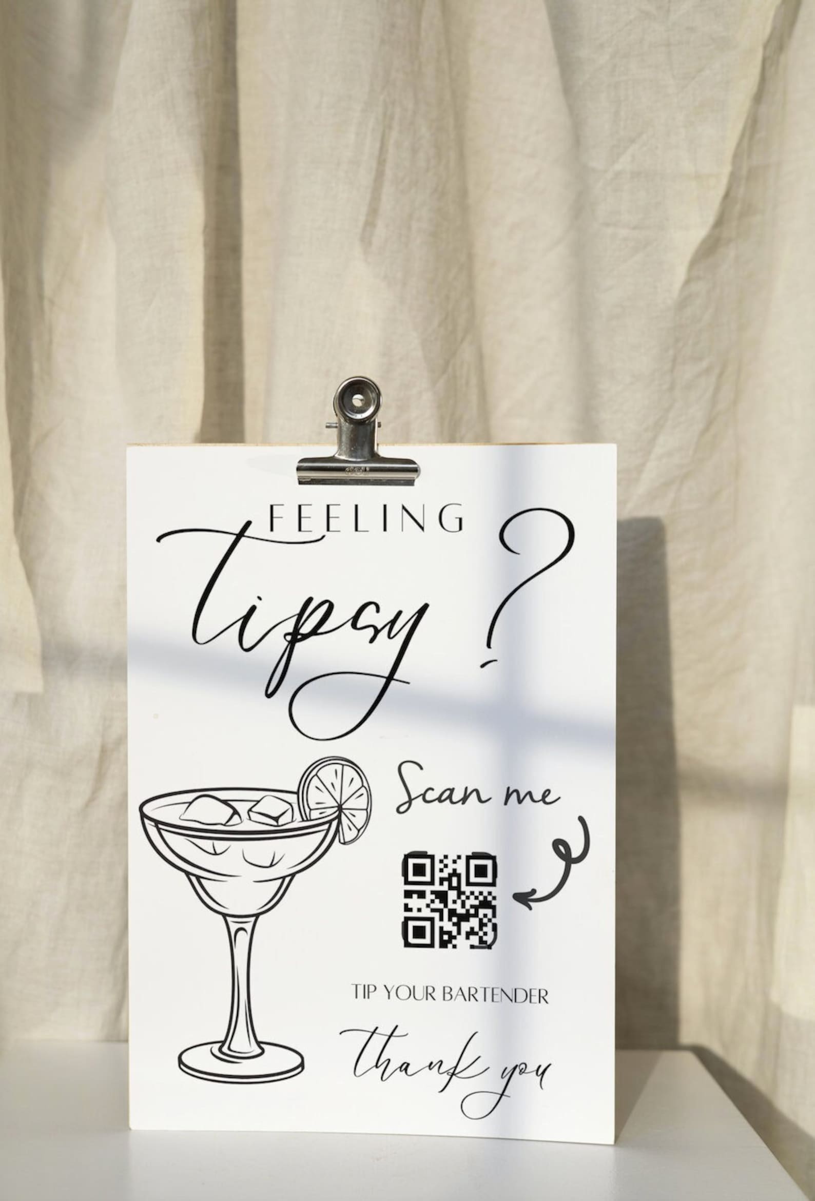 Tip Jar for Wedding QR Code Feeling Tipsy Tip Your Bartender Printable ...
