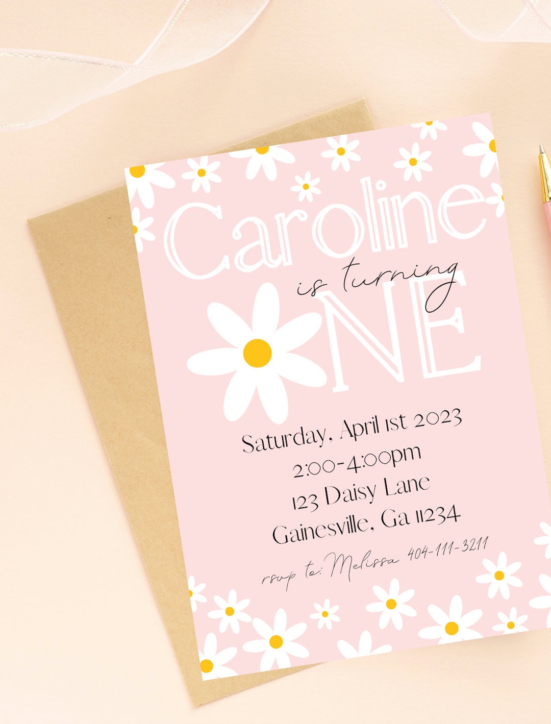 Daisy First Birthday Invitation, Retro Daisy First Birthday Invitations ...