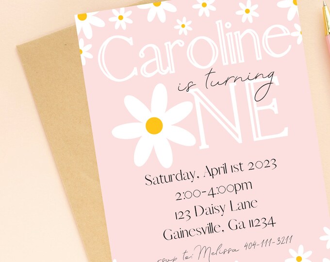 Daisy First Birthday Invitation, Retro Daisy First Birthday Invitations ...