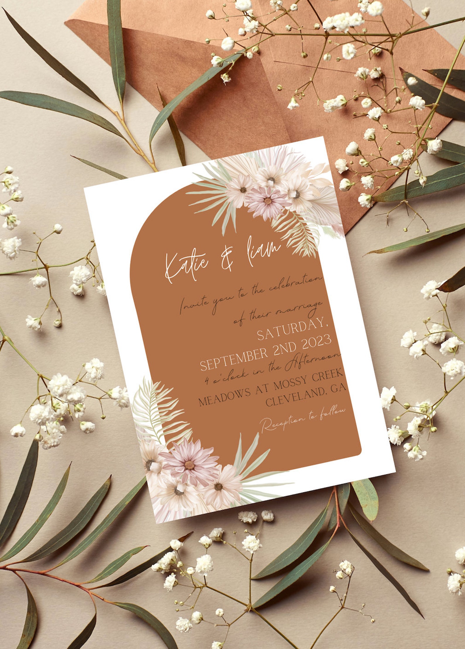 Boho Wedding Invitation Pampas Grass Wedding Invitation Bohemian ...