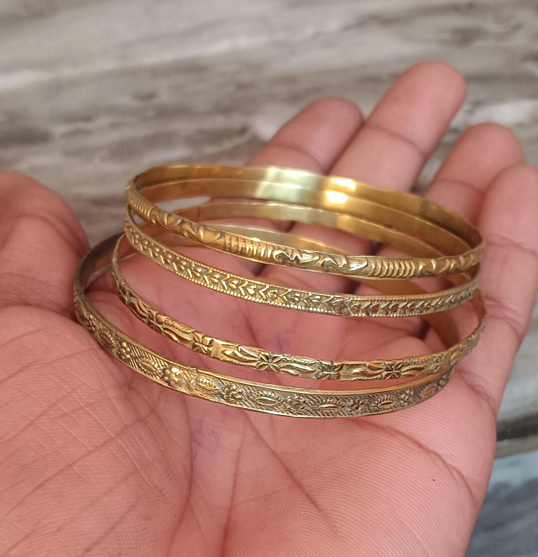 Set of 4 Stackable Pure Brass Bangles, 100% Handmade Bangles, Woman ...