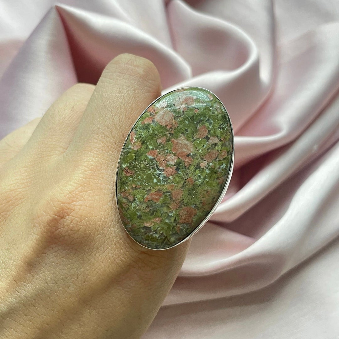 Natural Oval Unakite, Sterling Silver Ring, Gorgeous Ring, Anniversary ...