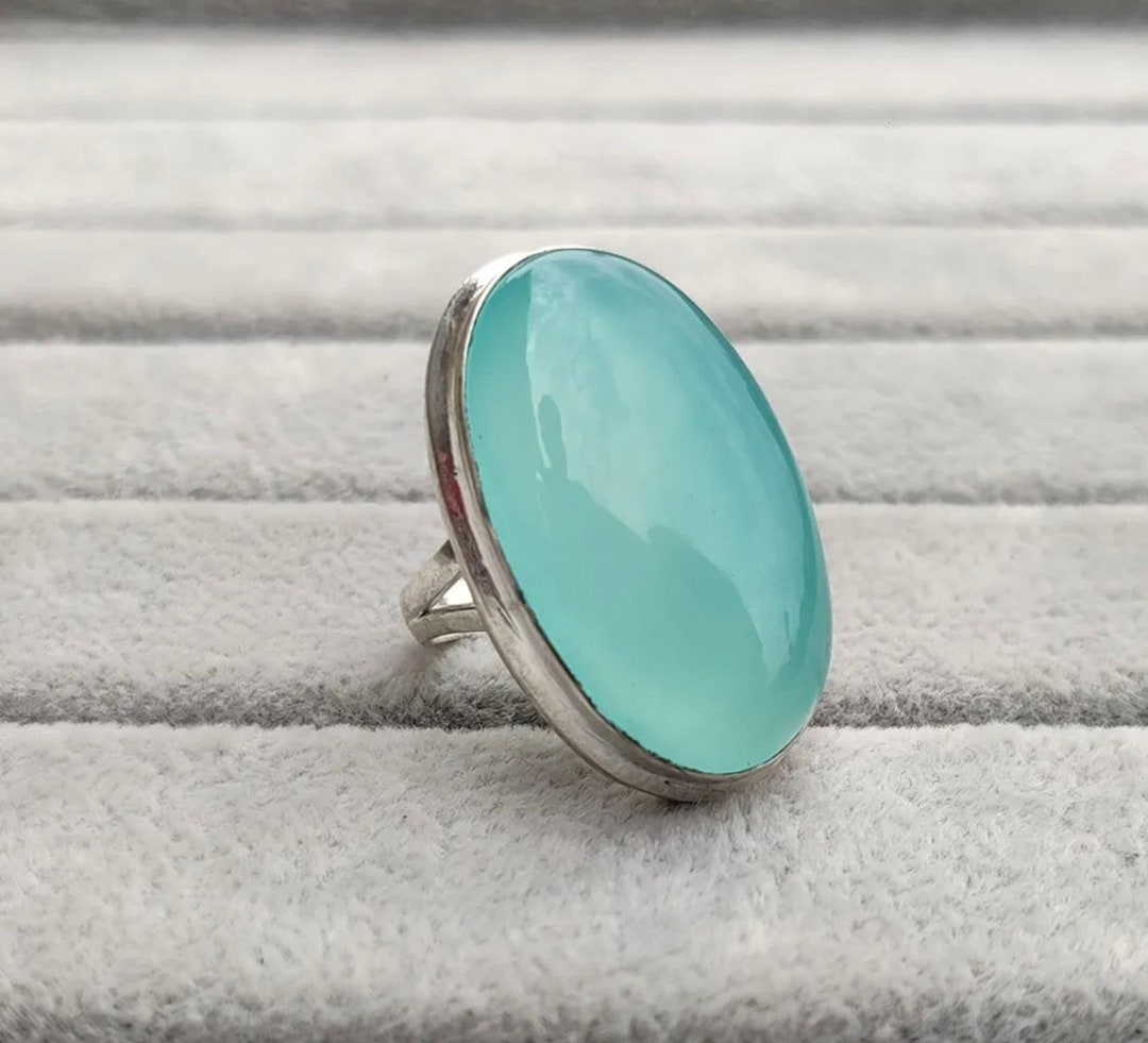 Aqua Chalcedony Ring, 925 Silver Ring, Split Band Ring, Handmade Ring ...