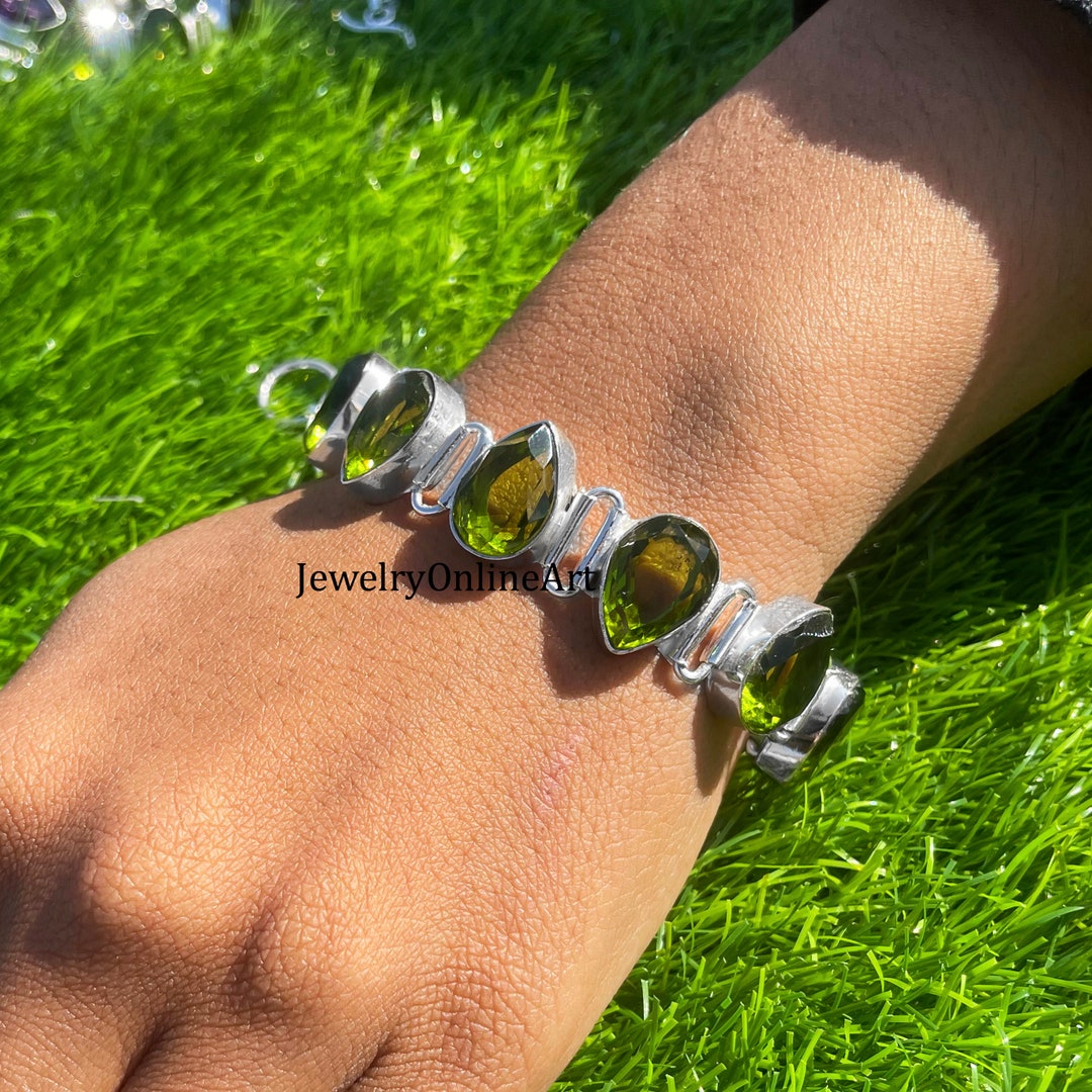Cut Stone Bracelet, Cuff Bracelet, Natural Peridot, August Birthstone ...