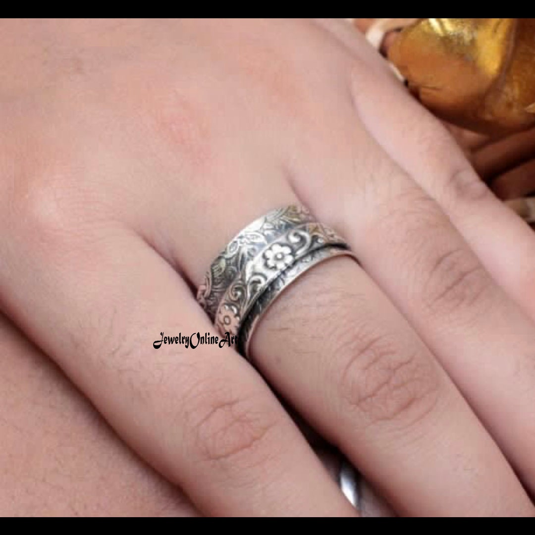 Silver Spinner Ring, Flower Band Ring, Designer Ring, Fidget Ring ...