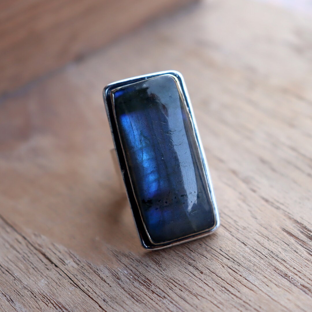 Labradorite Ring, Blue Fire Ring, Sterling Silver Ring, Natural ...
