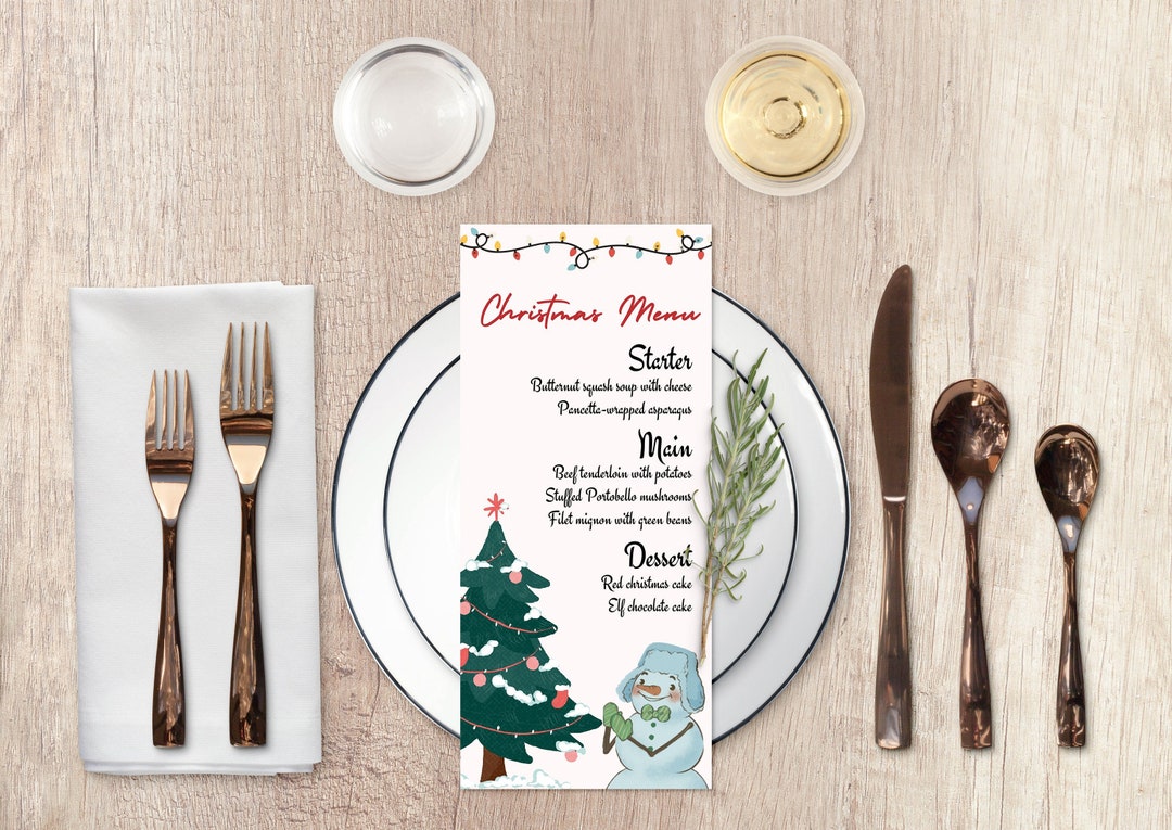 4x9 Pine Tree Menu Template Digital Download | Canva Custom Snowman Menu - Etsy