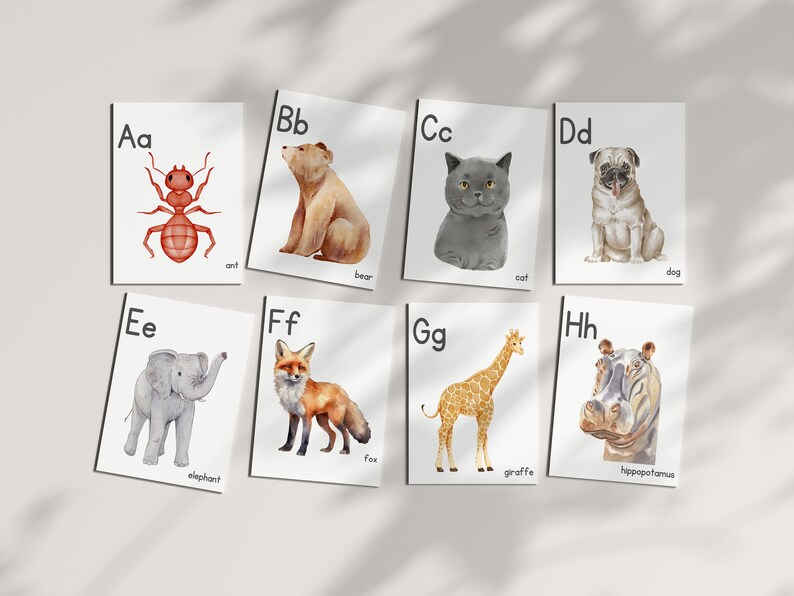 Printable Animal Watercolor ABC Flash Cards Educational - Etsy