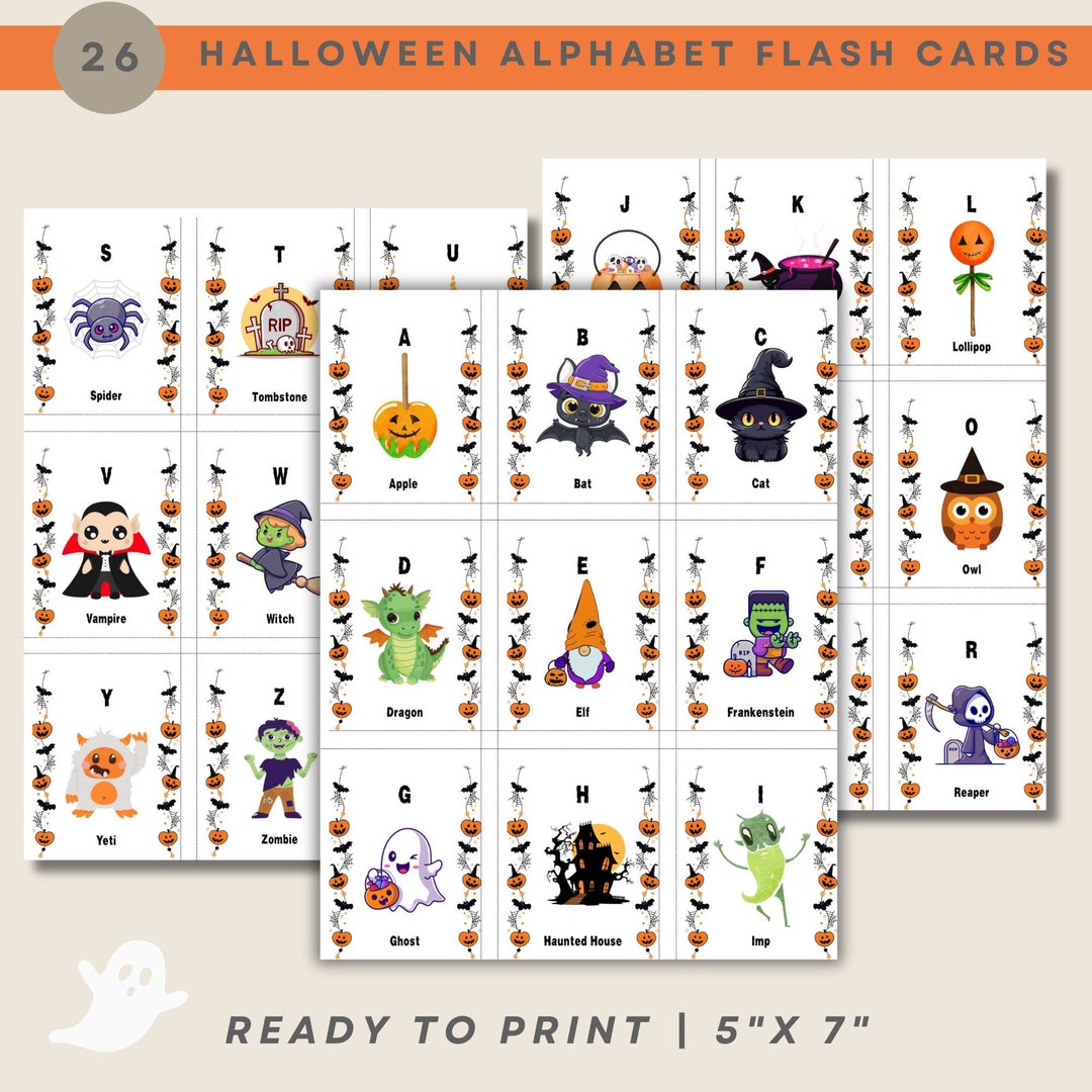 Printable Halloween ABC Flash Cards Educational Cards A-Z - Etsy