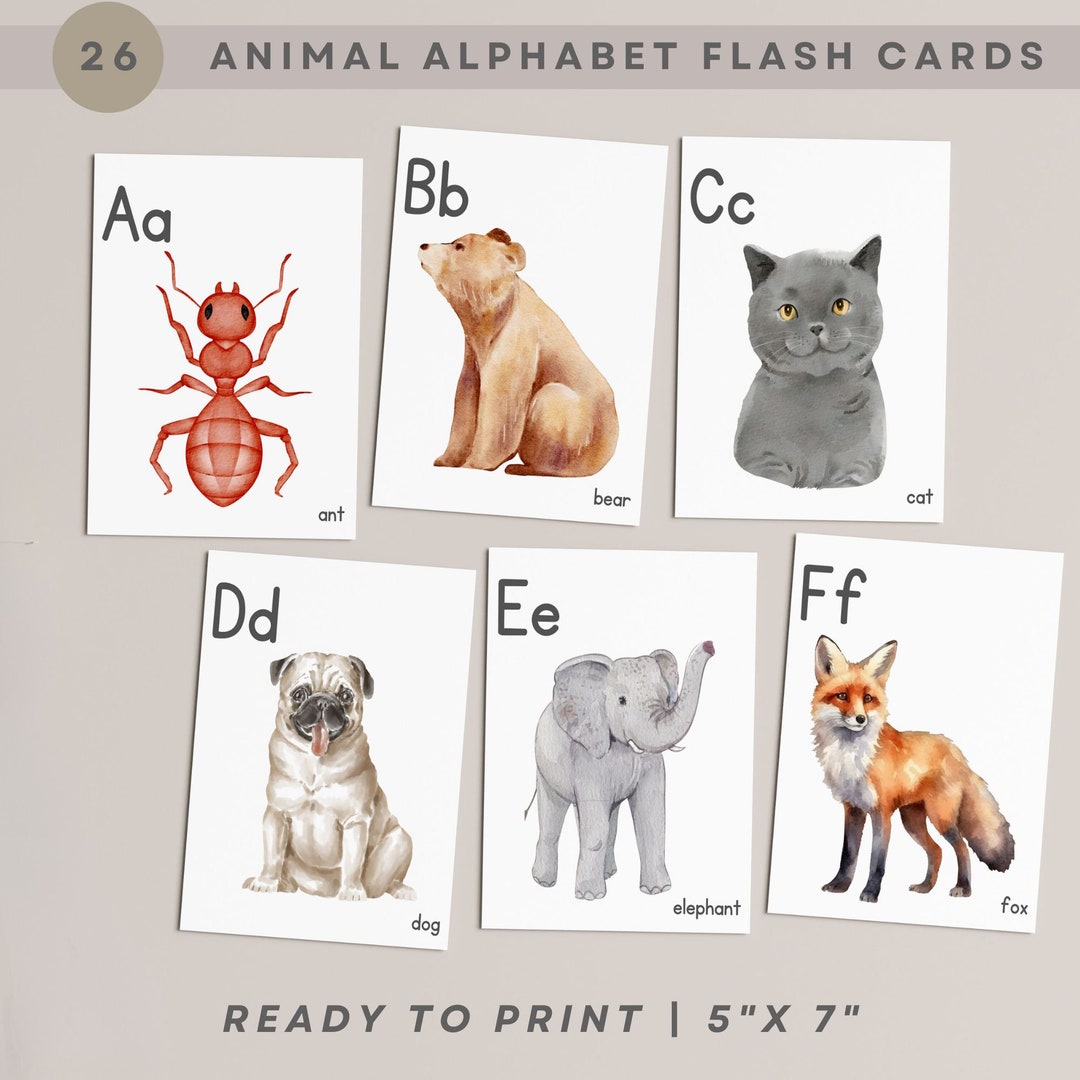 Printable Animal Watercolor ABC Flash Cards Educational - Etsy