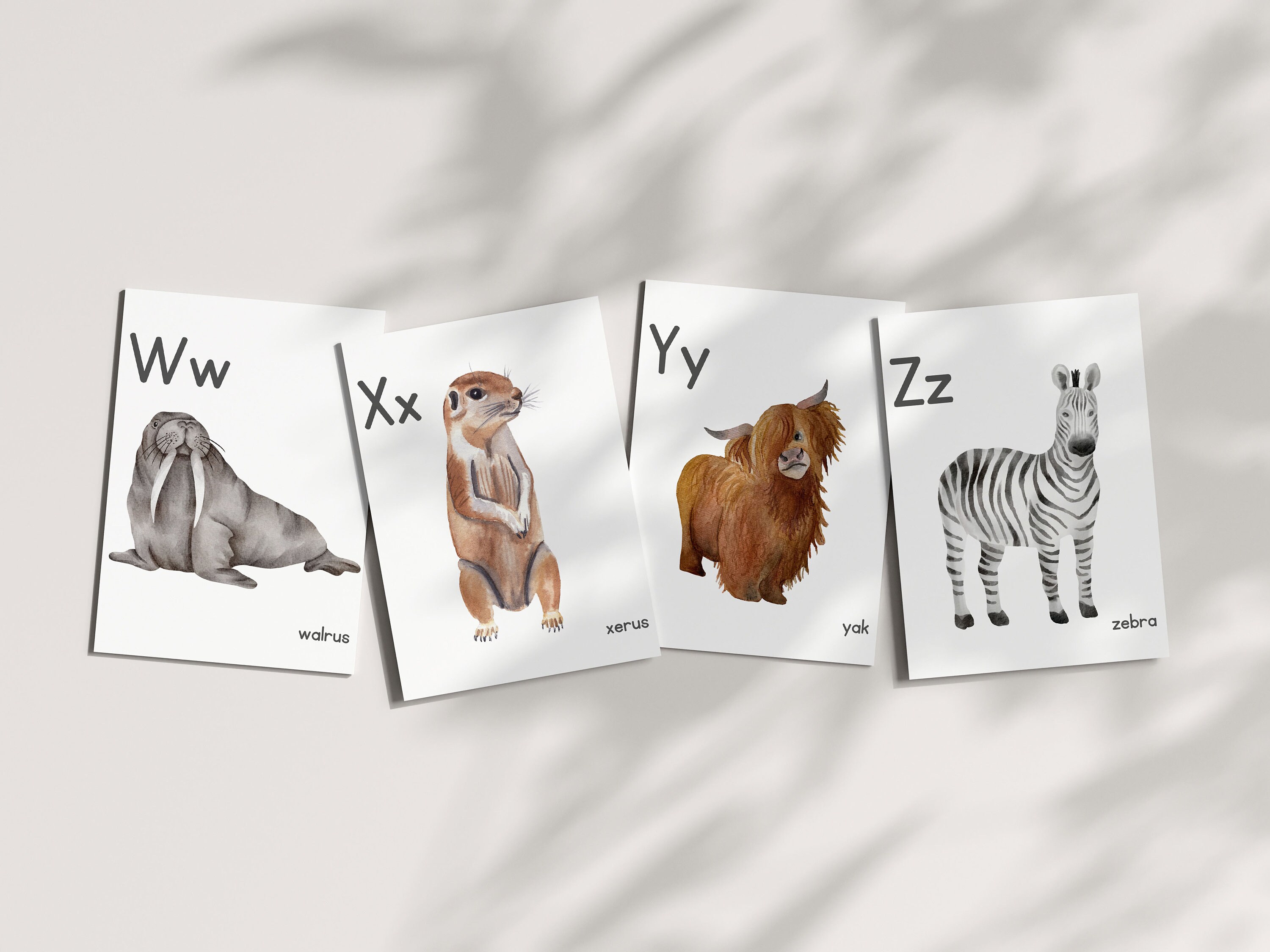 Printable Animal Watercolor ABC Flash Cards Educational - Etsy