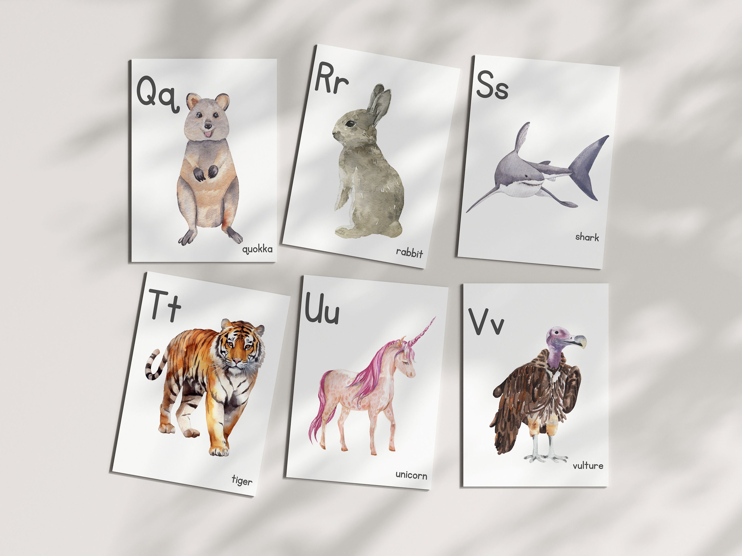 Printable Animal Watercolor ABC Flash Cards Educational - Etsy
