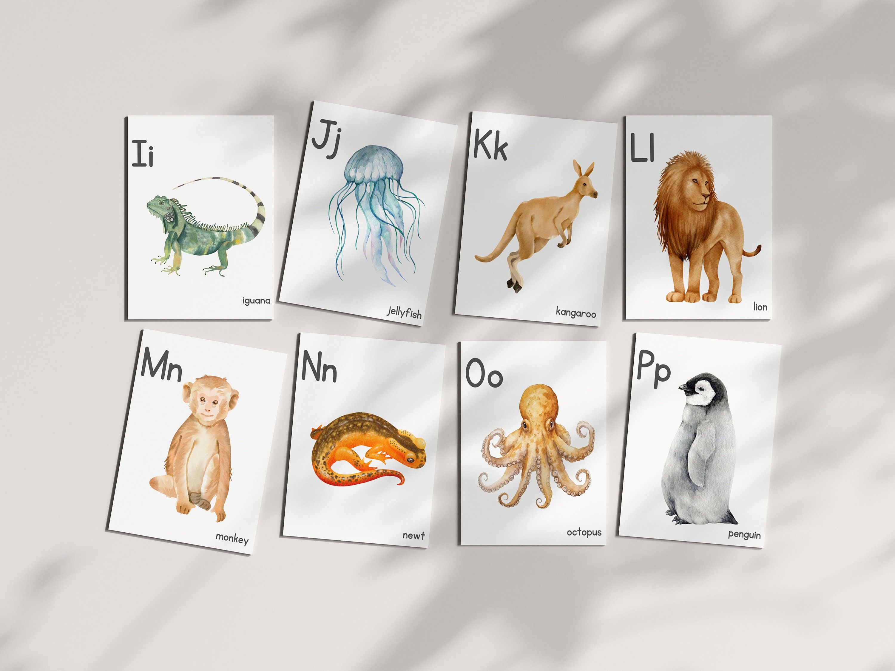 Printable Animal Watercolor ABC Flash Cards Educational - Etsy