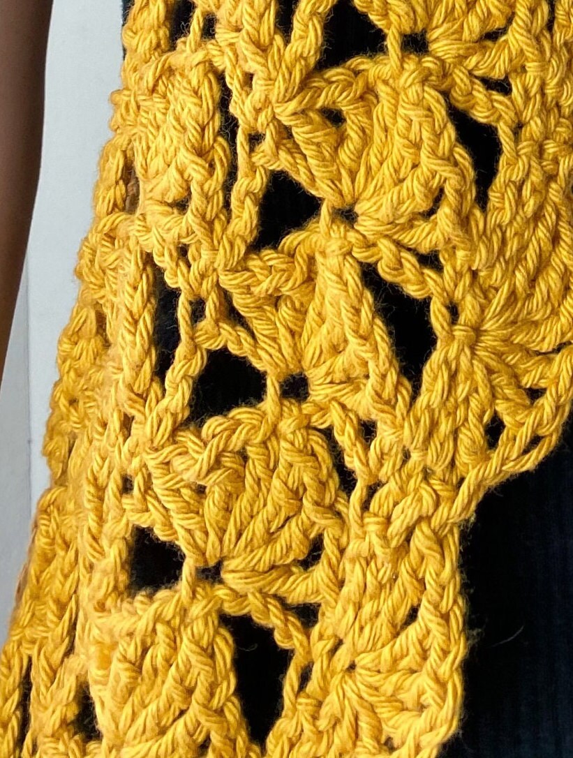 Mustard Yellow Crochet Vest With Lace Fans / Triangles / Arrows. Fancy ...