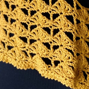 Mustard Yellow Crochet Vest With Lace Fans / Triangles / Arrows). Fancy ...