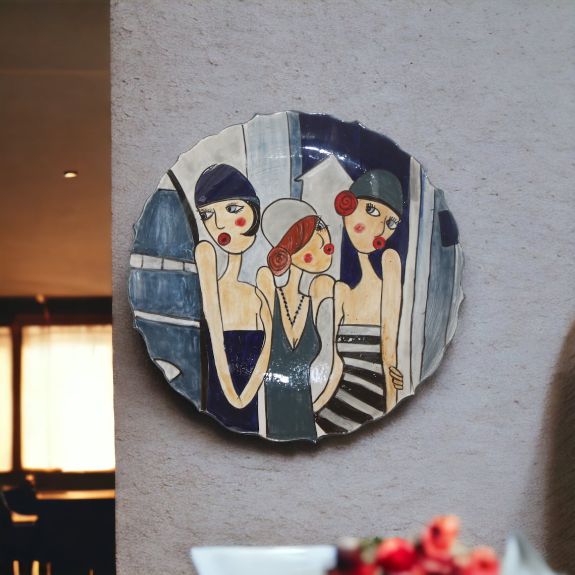 Placa de arte pintada à mão em cerâmica, presente de inauguração ...