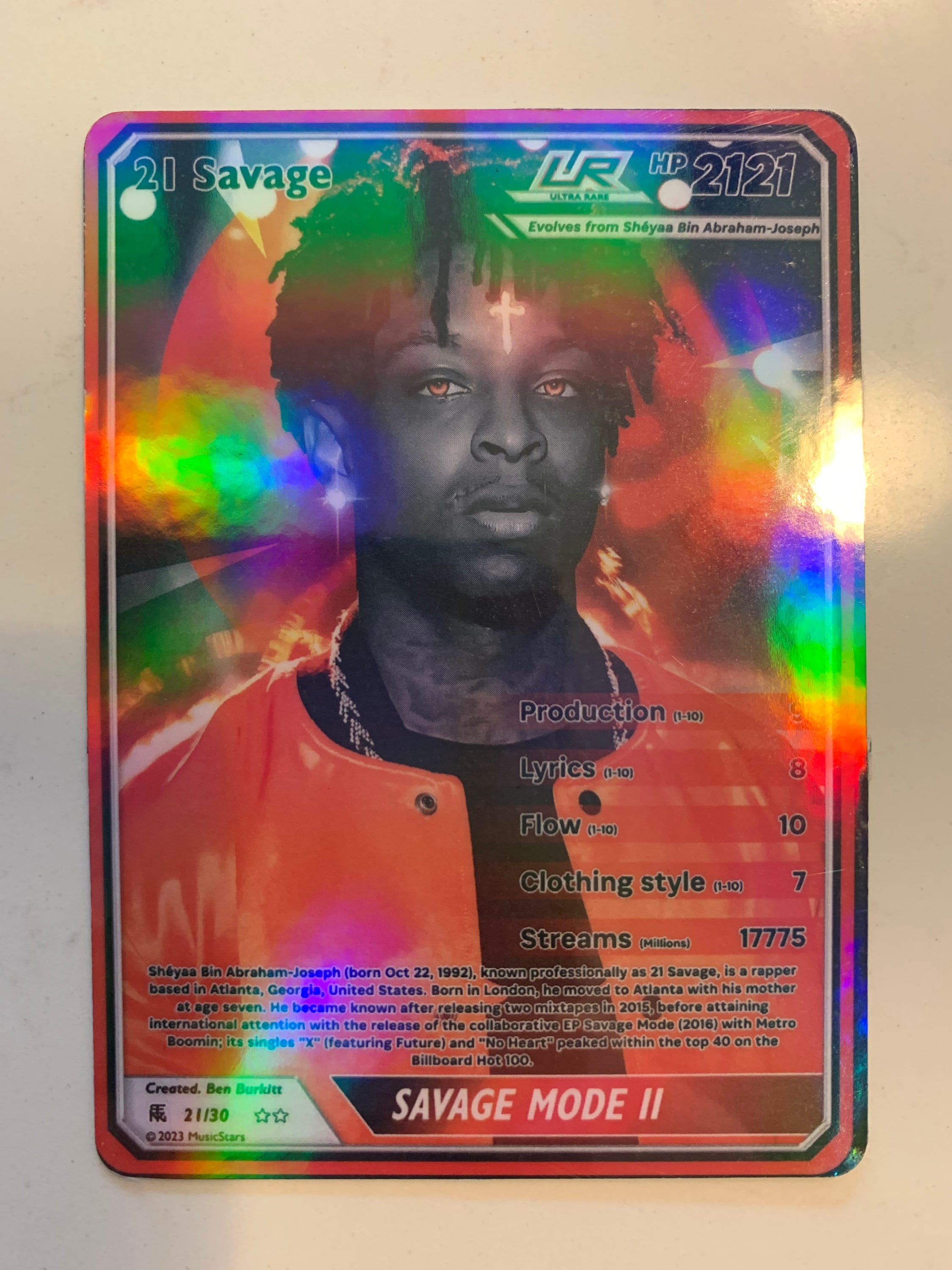 21 Savage Rapper Custom Trading Card 300 GSM 21 of 30 - Etsy