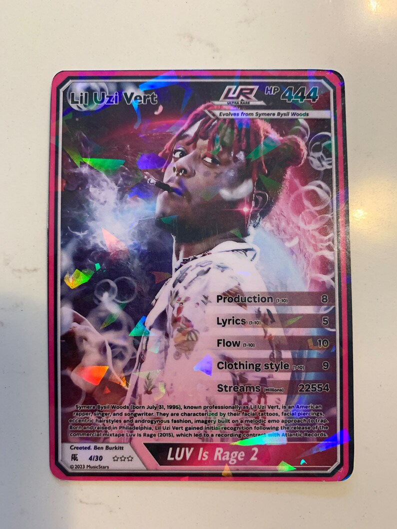 Lil Uzi Vert Rapper Custom Trading Card 300 GSM 4 of 30 - Etsy