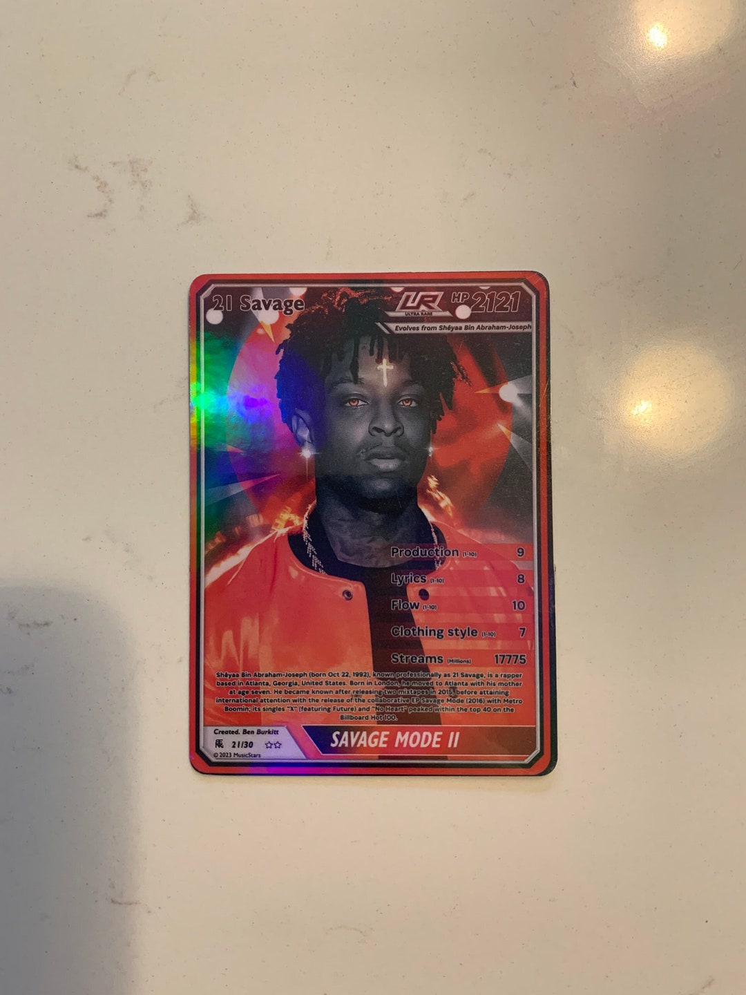 21 Savage Rapper Custom Trading Card 300 GSM 21 of 30 - Etsy