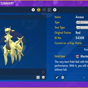 Pokémon Scarlet and Violet/ Rare Shiny Arceus/ 6IV / Level 100/masterball/ - Etsy
