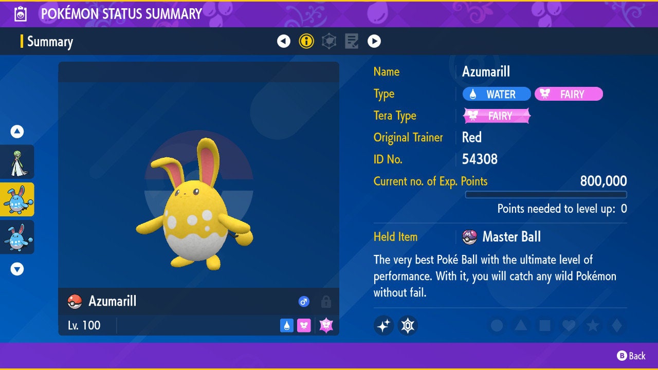 Pokémon Scarlet and Violet/ Azumarill/ Shiny 6IV / Level 100/masterball ...