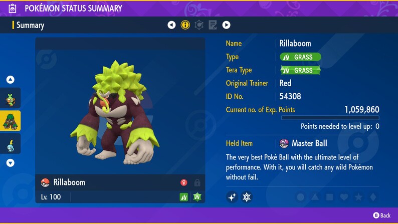 Pokémon Scarlet and Violet/ Rare Rillaboom/ Shiny 6IV / Level 100 ...