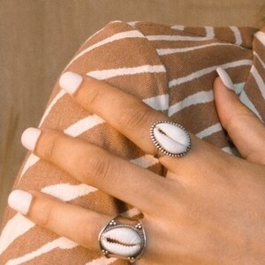 Boho Sterling Silver Cowrie Shell Ring | Handcrafted Beach Seashell ...