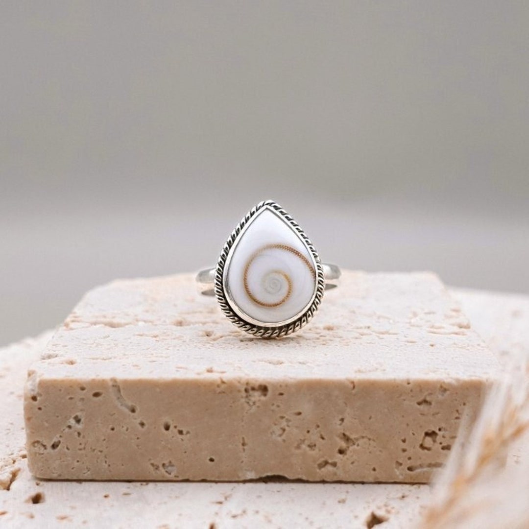 Ocean-inspired Shiva Shell Teardrop Ring | Sterling Silver Boho Jewelry ...