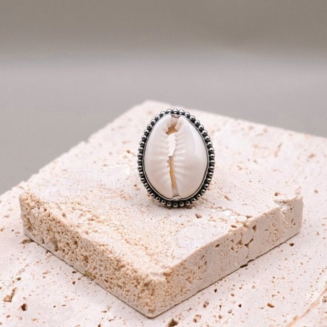 Boho Sterling Silver Cowrie Shell Ring | Handcrafted Beach Seashell ...