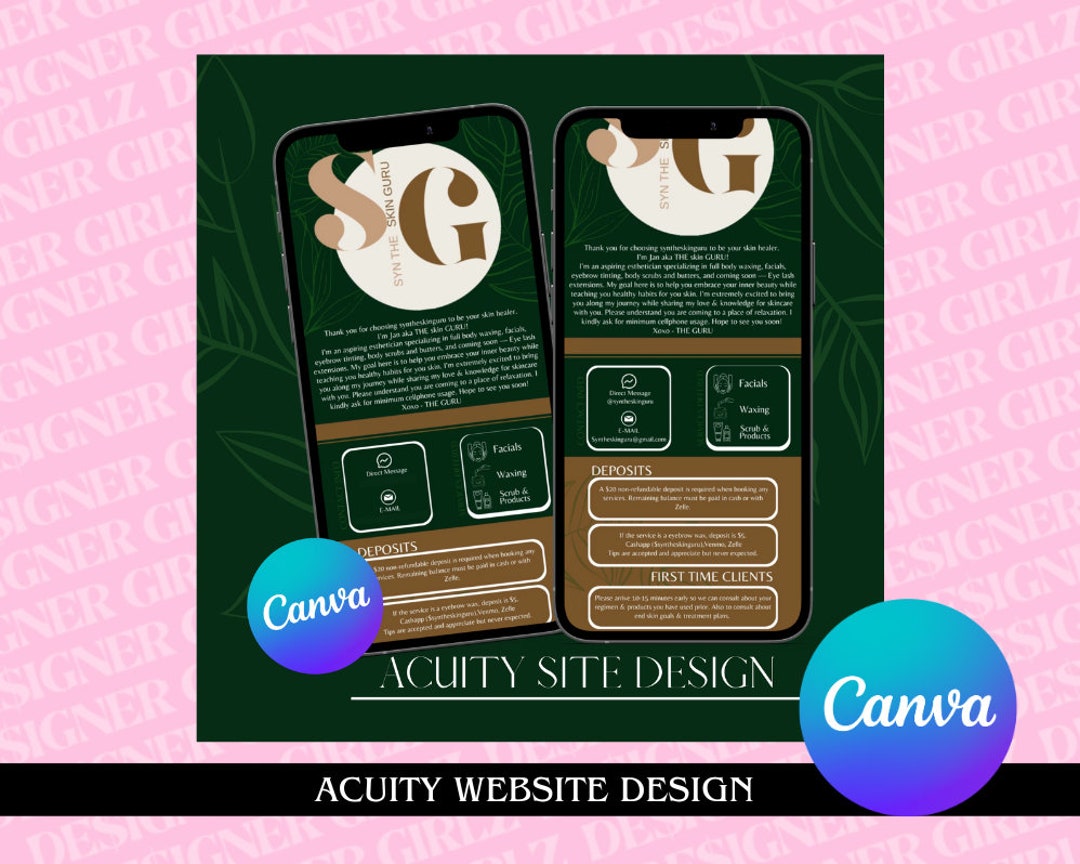 Editable Canva Acuity Design, Minimalistic Acuity Scheduling Website ...
