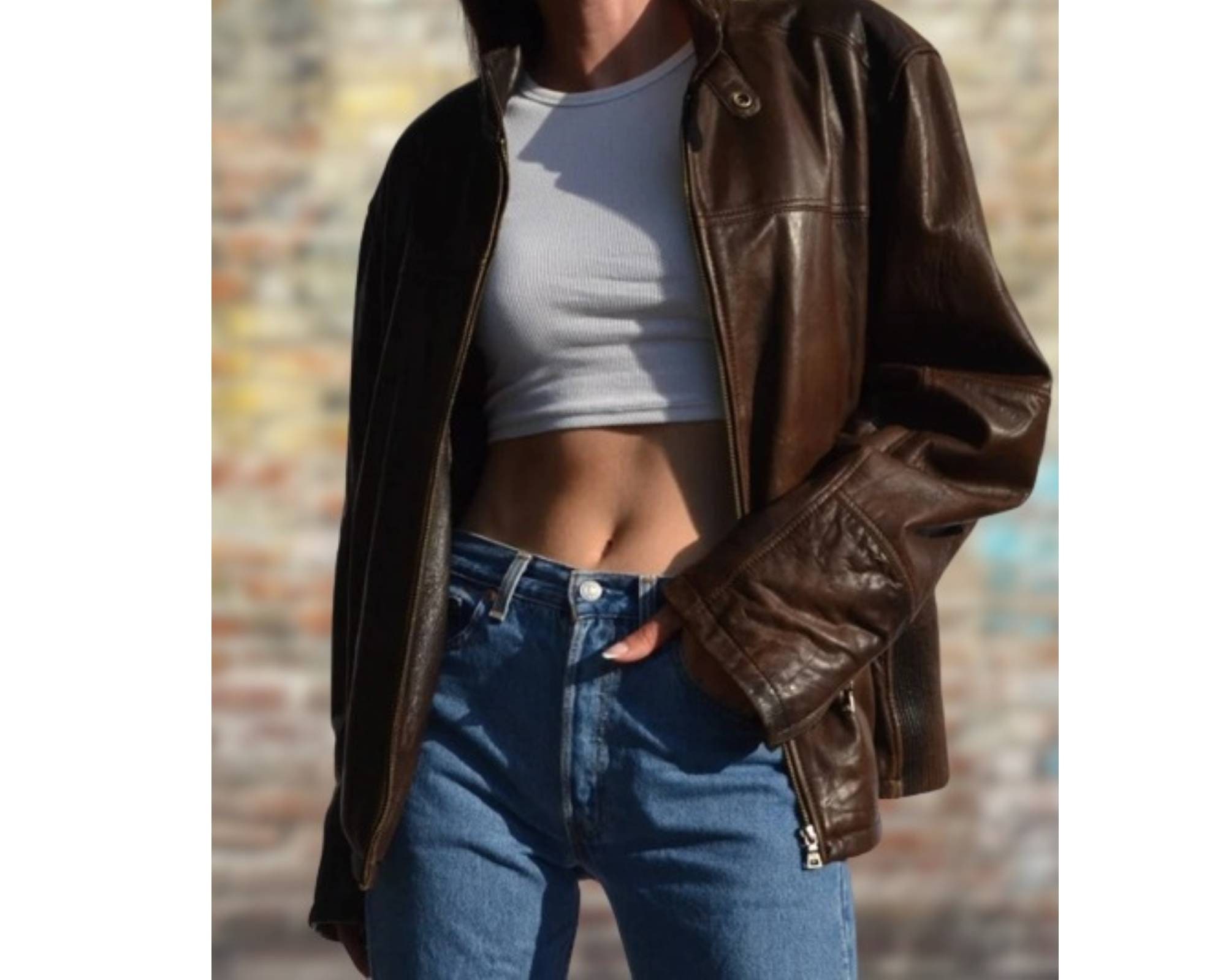 Women's 80s Leather Fashion Jacket Vintage-style Brown Oversized Bomber ...