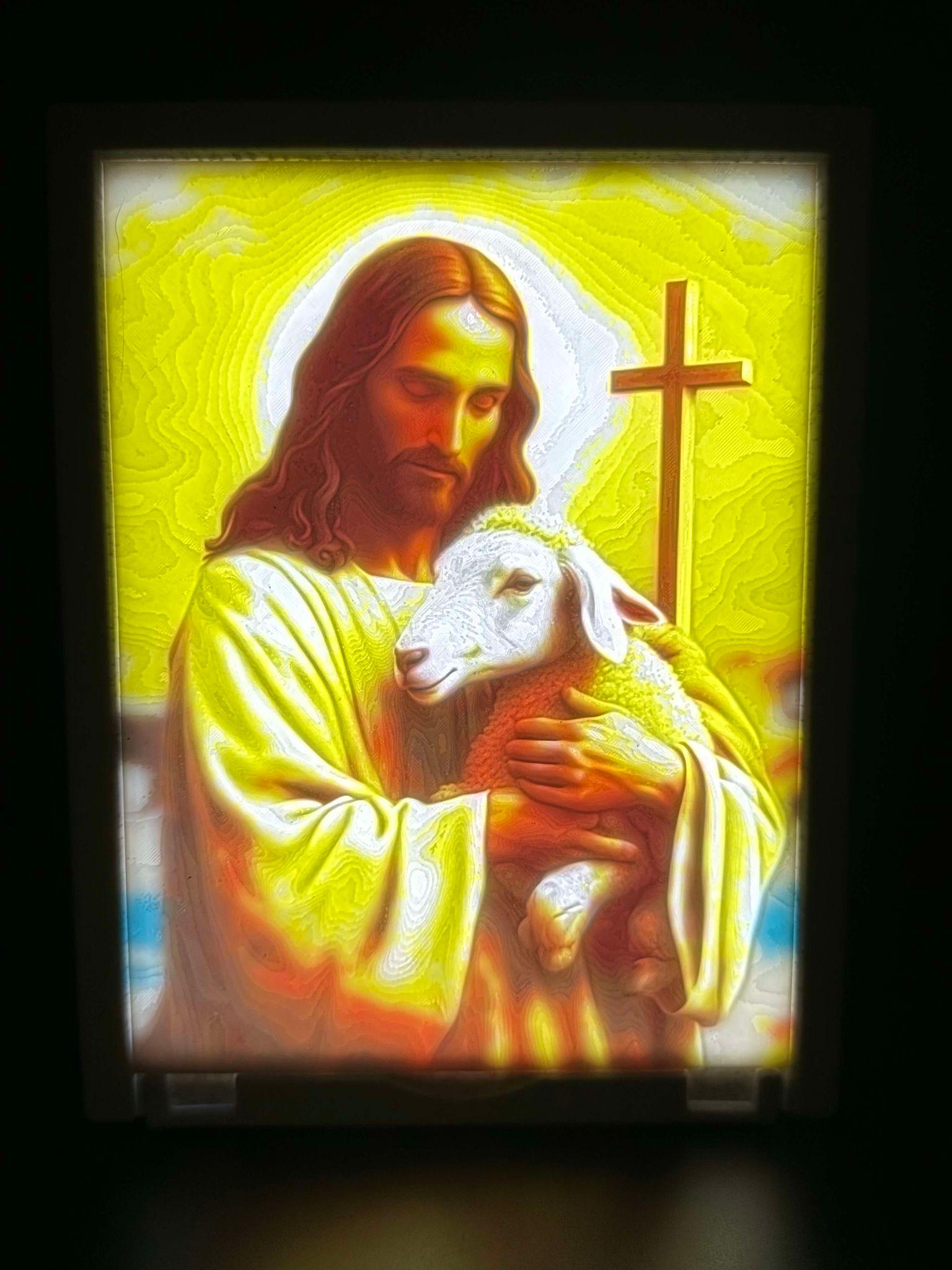 Divine 3D Printed Color Lithophane of Jesus Christ Hugging Lamb ...