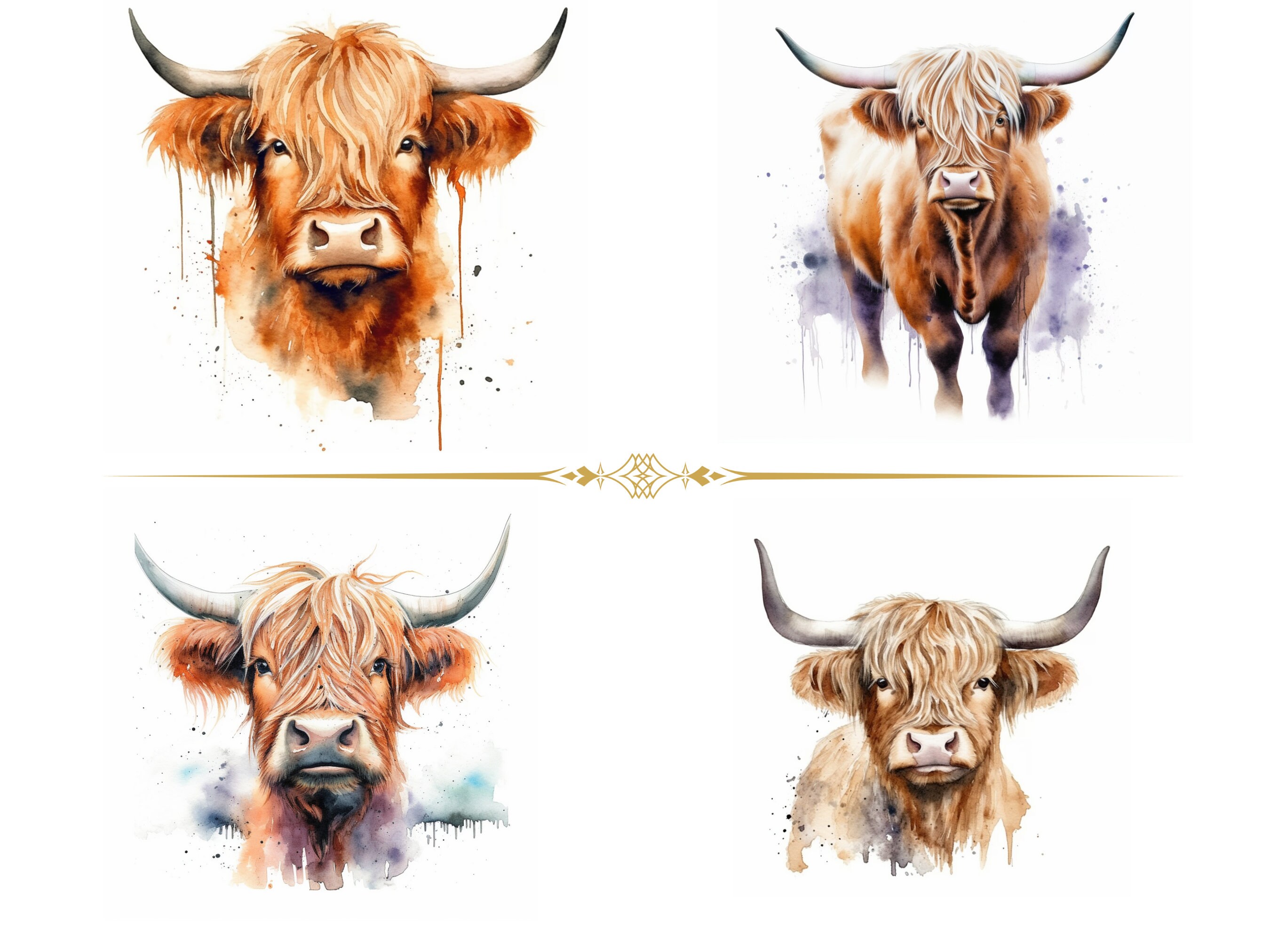 Highland Cow Clipart: 16 High-quality Pngs for Digital Download - Ideal ...