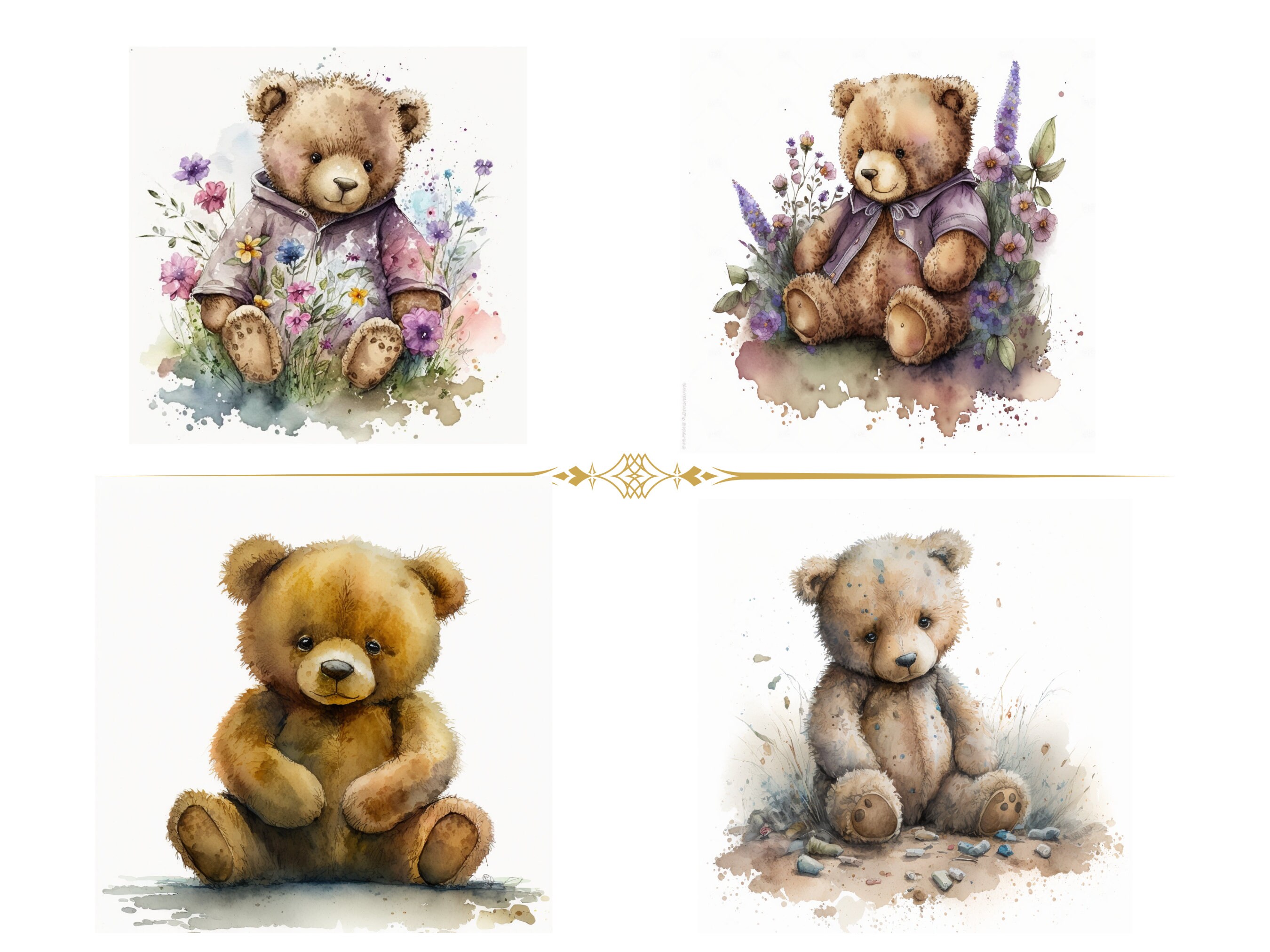 12 High-quality Teddy Bear Clipart for Card Making, Mixed Media, and ...