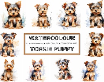 Watercolor Yorkshire Terrier Puppy Clipart Set of 10 High Quality Jpegs ...