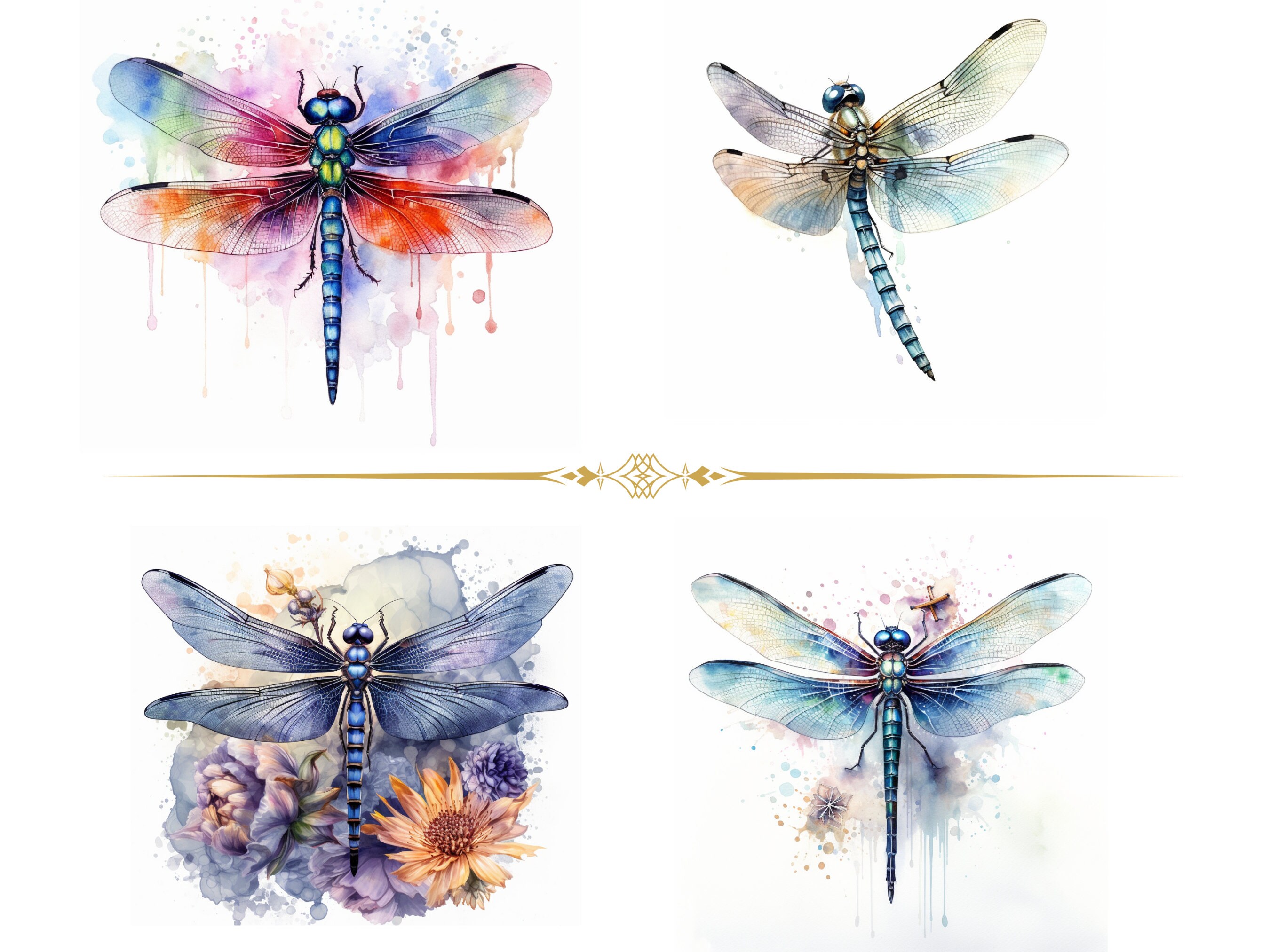 Exquisite Dragonfly Clipart Bundle: Ideal for Digital Planners, Junk Journals, Watercolor, Wall ...