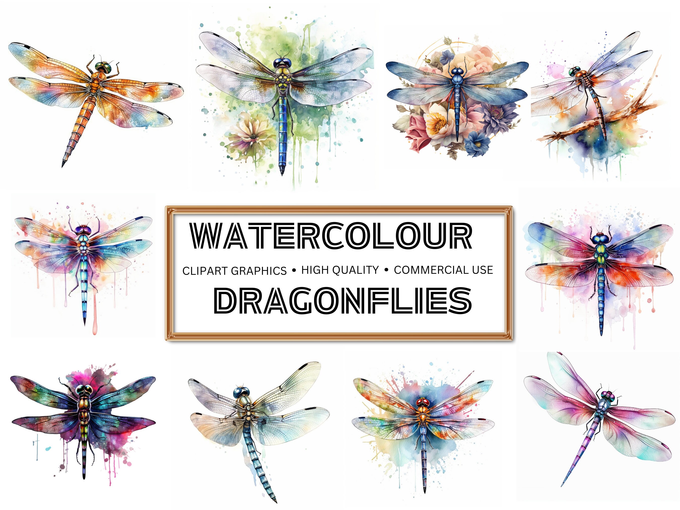 Exquisite Dragonfly Clipart Bundle: Ideal for Digital Planners, Junk Journals, Watercolor, Wall ...