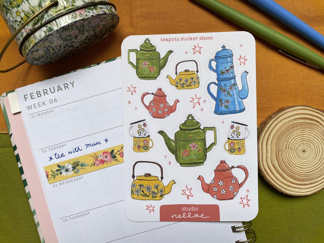 Teapots Sticker Sheet Journal, Scrapbooking, Penpals, Gift for Tea ...