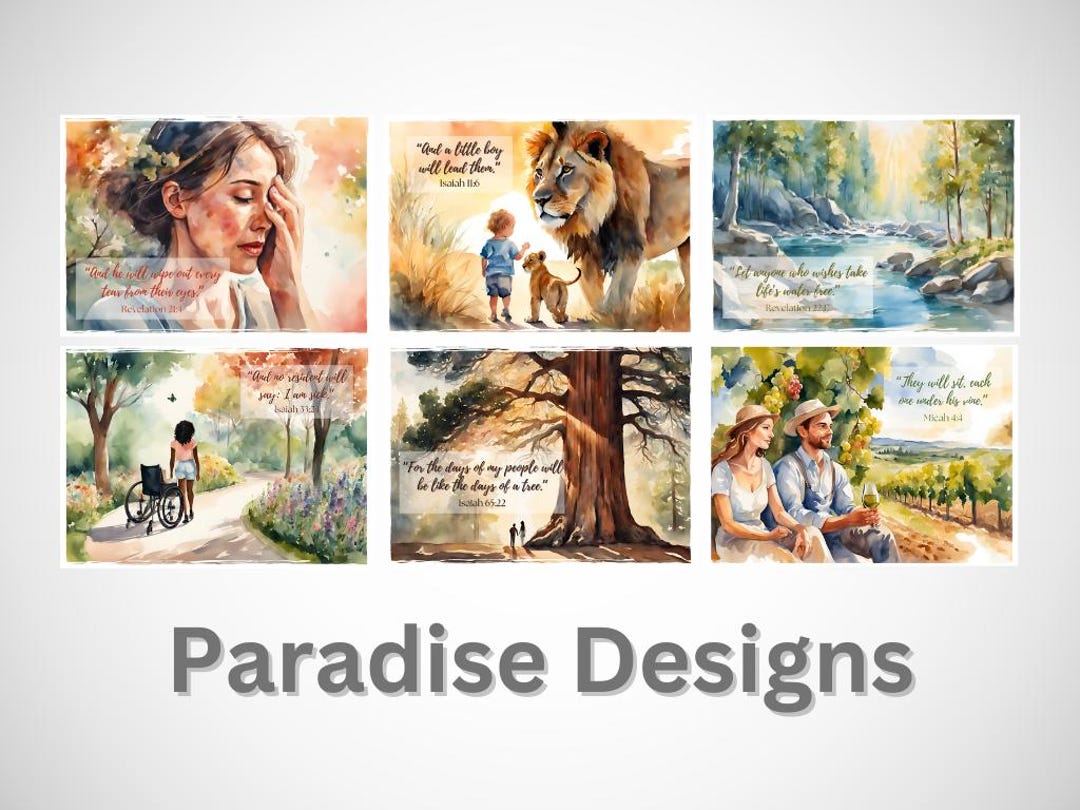 JW Paradise Scriptures, Paradise Deisgns, JW Postcards, Watercolor ...