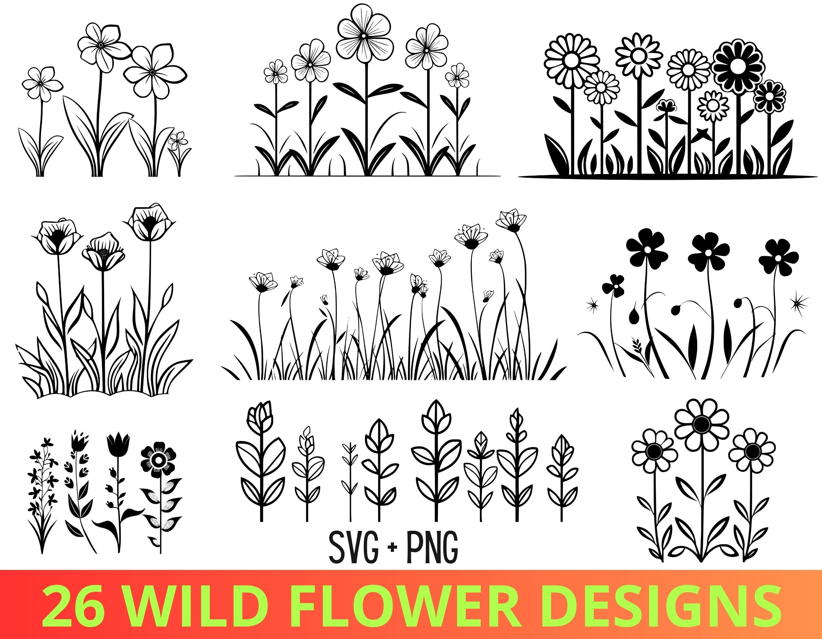26 Wildflower SVG and PNG Bundle - Wildflower Row Svg - Wildflower ...