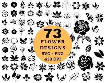 73 Flower Designs SVG PNG Bundle Wildflower Clipart Black and White Bundle Rose Svg Flower Logo ...