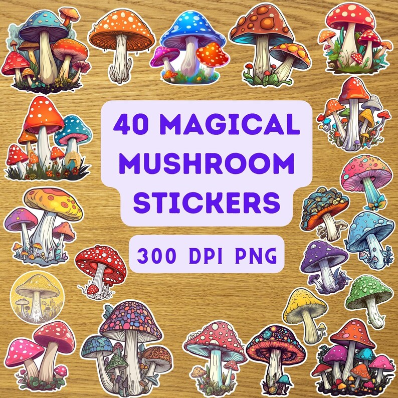 40 Magical Mushroom Digital Stickers Bundle - High Quality Pngs File ...