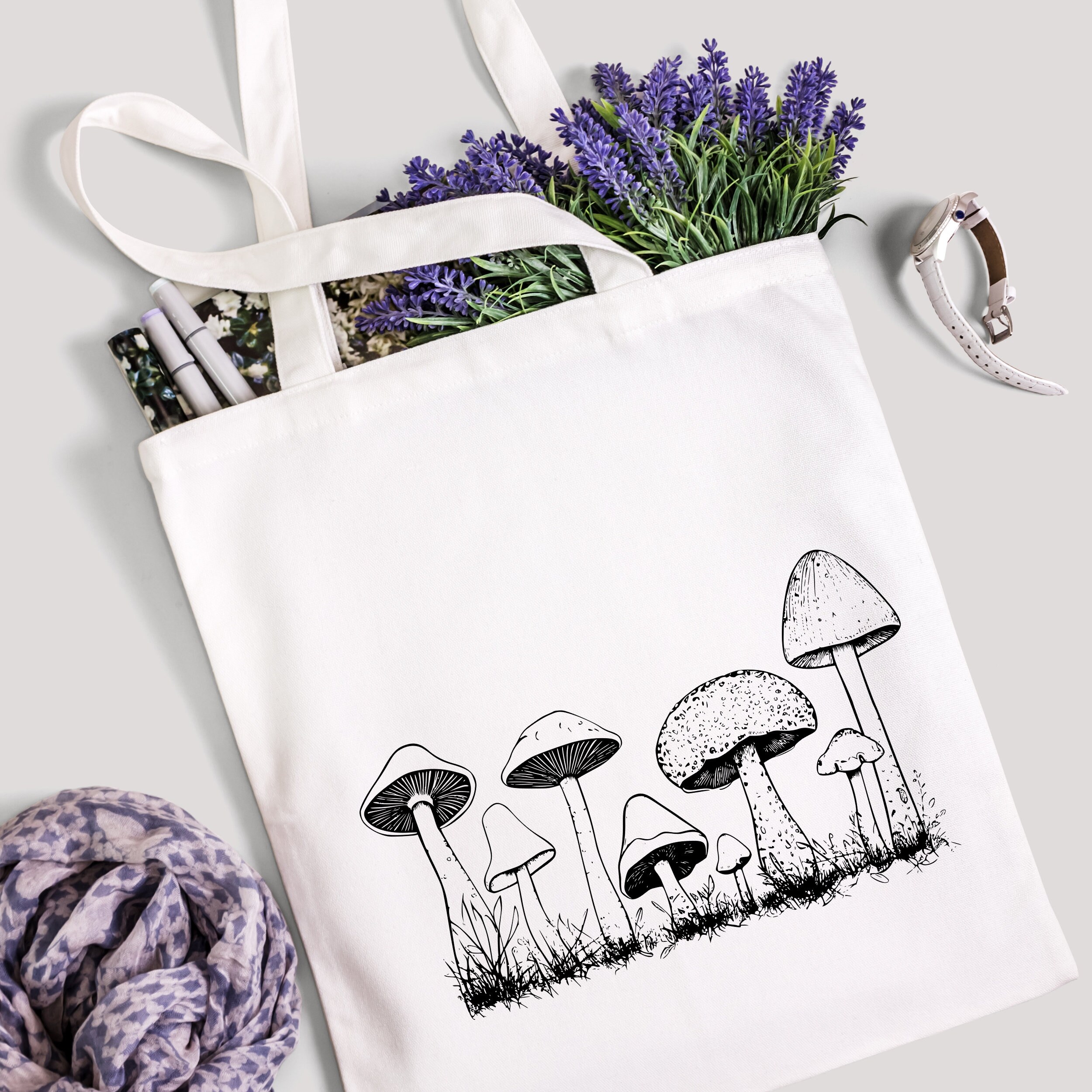 14 Row of Mushrooms SVG and PNG Bundle - Black and White Mushroom ...