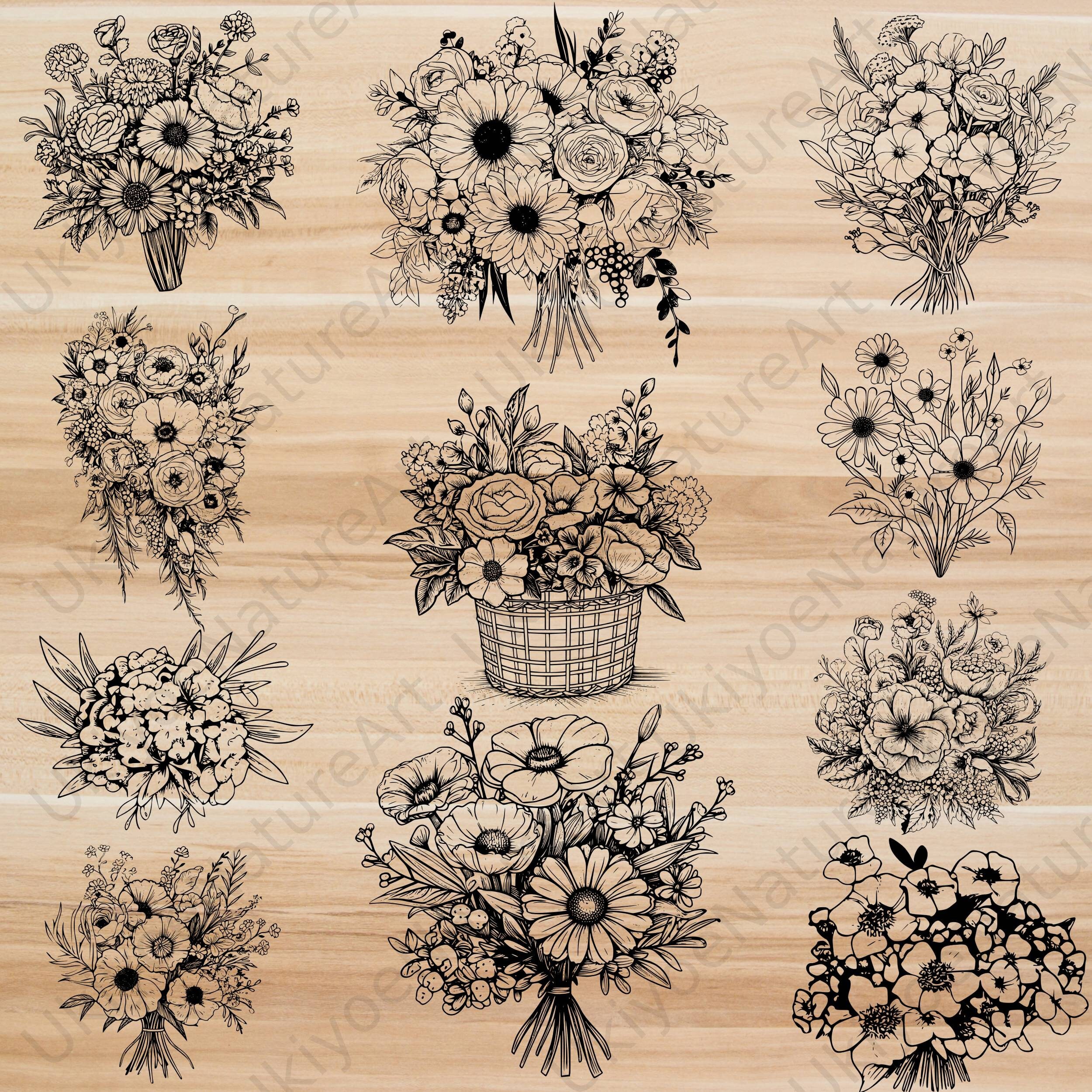 Bouquet of Flowers SVG and PNG Bundle - Floral Arrangements Svg ...