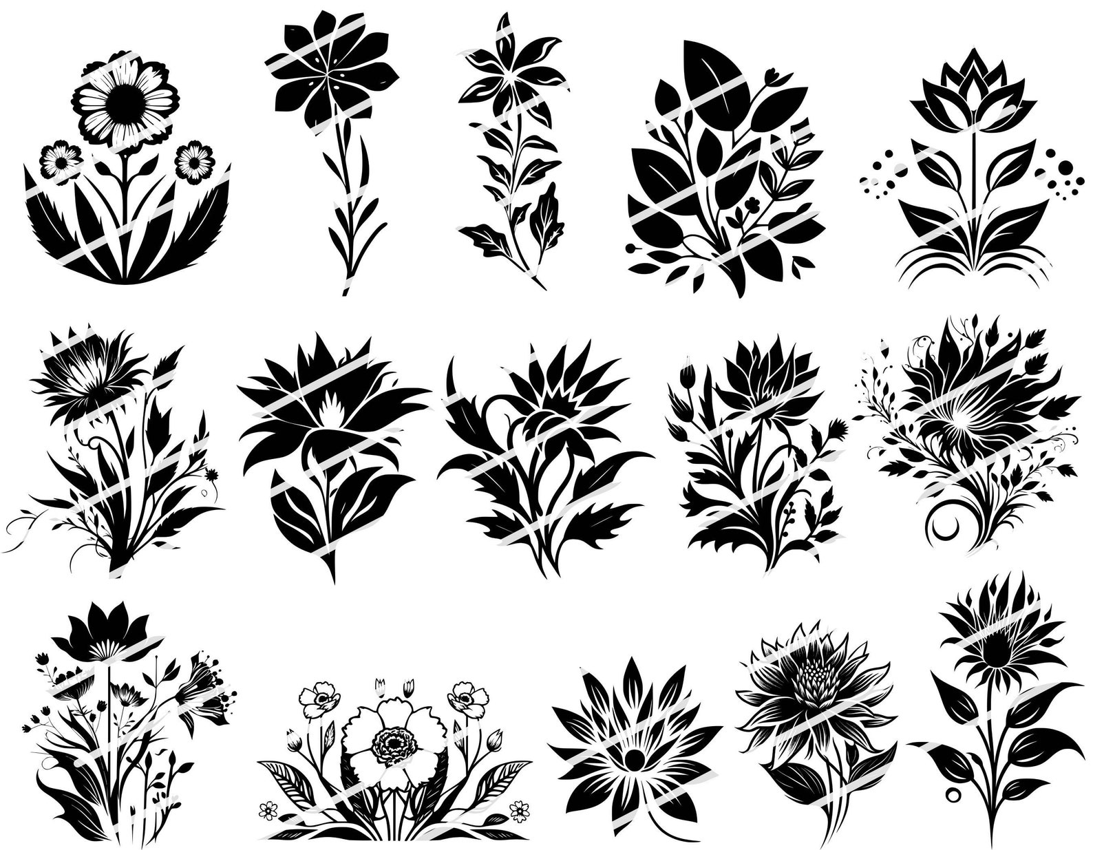 29 Wildflower Logo SVG Designs - Wildflowers Row Svg - Black and White ...