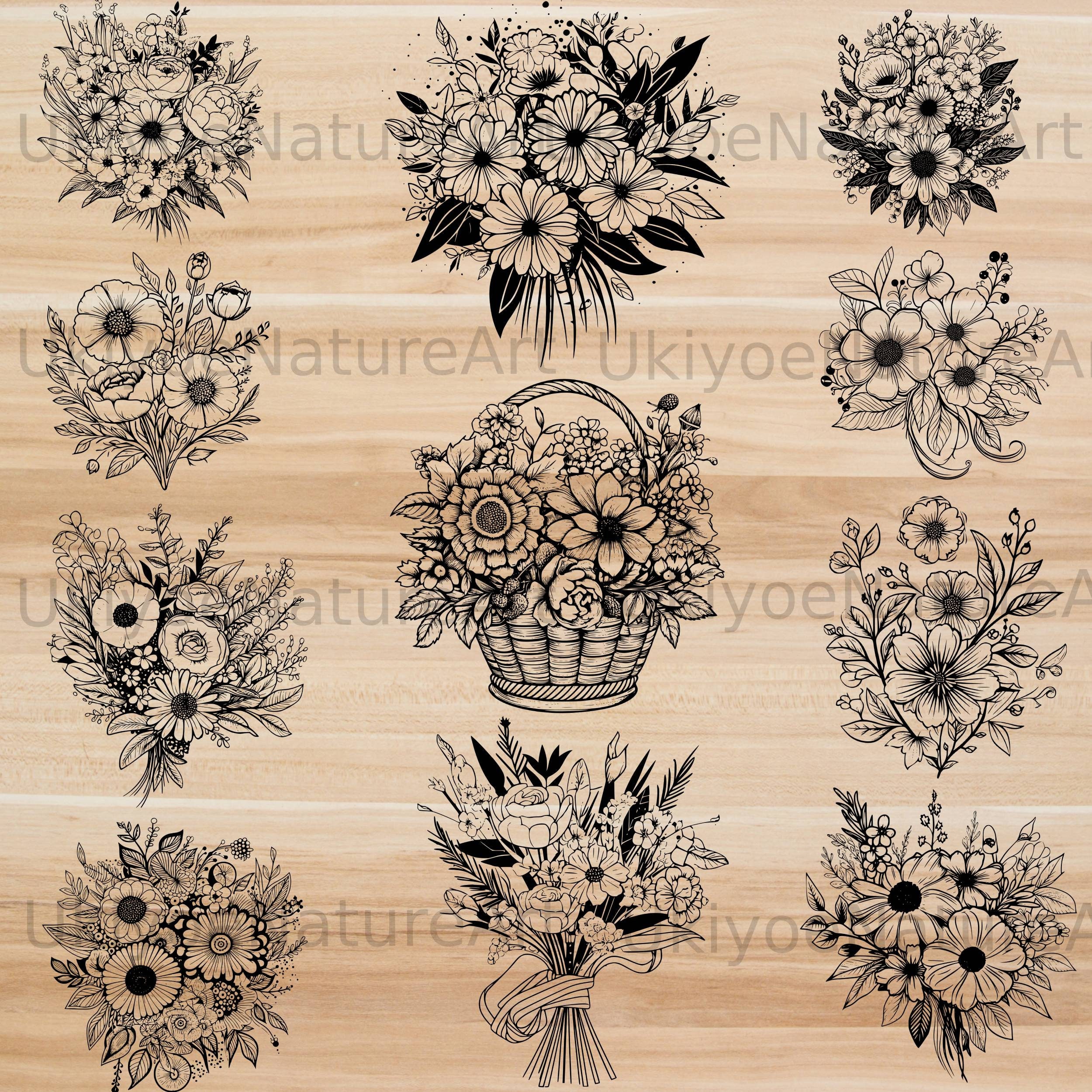 Bouquet of Flowers SVG and PNG Bundle - Floral Arrangements Svg ...