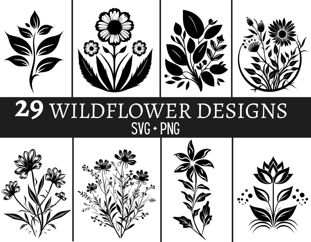 29 Wildflower Logo SVG Designs - Wildflowers Row Svg - Black and White ...