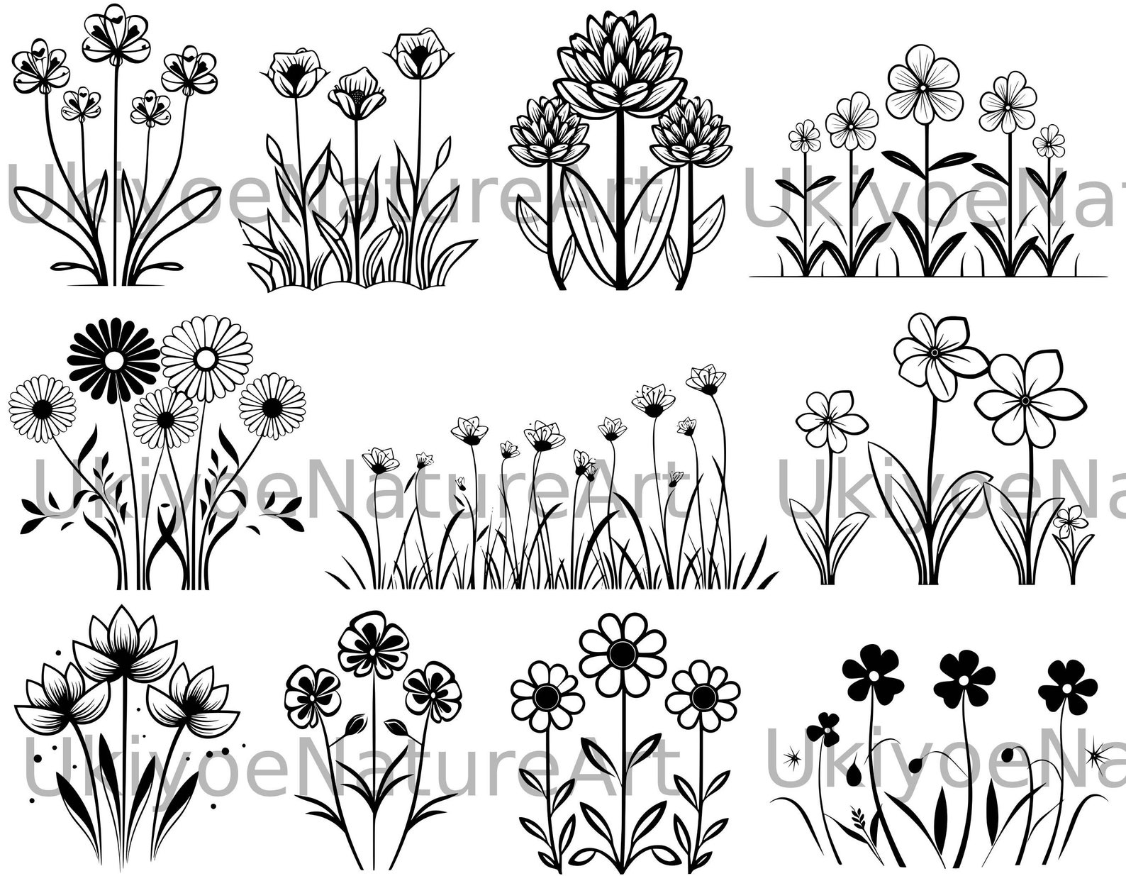 26 Wildflower SVG and PNG Bundle - Wildflower Row Svg - Wildflower ...